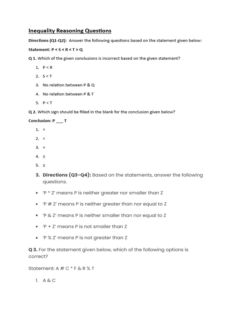 Inequality Reasoning Questions | PDF | Chess Theory | Chess Openings