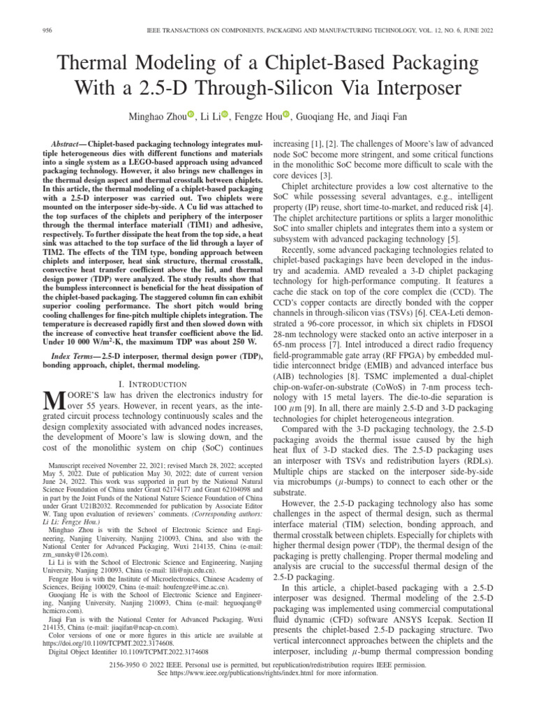 Thermal Modeling of A Chiplet-Based Packaging With A 2.5-D Through-Silicon Via Interposer | PDF ...
