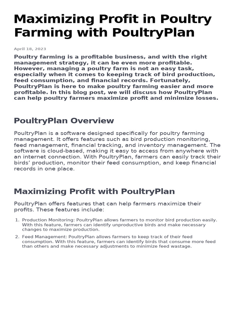 Maximizing Profit in Poultry Farming With PoultryPlan | PDF | Profit ...