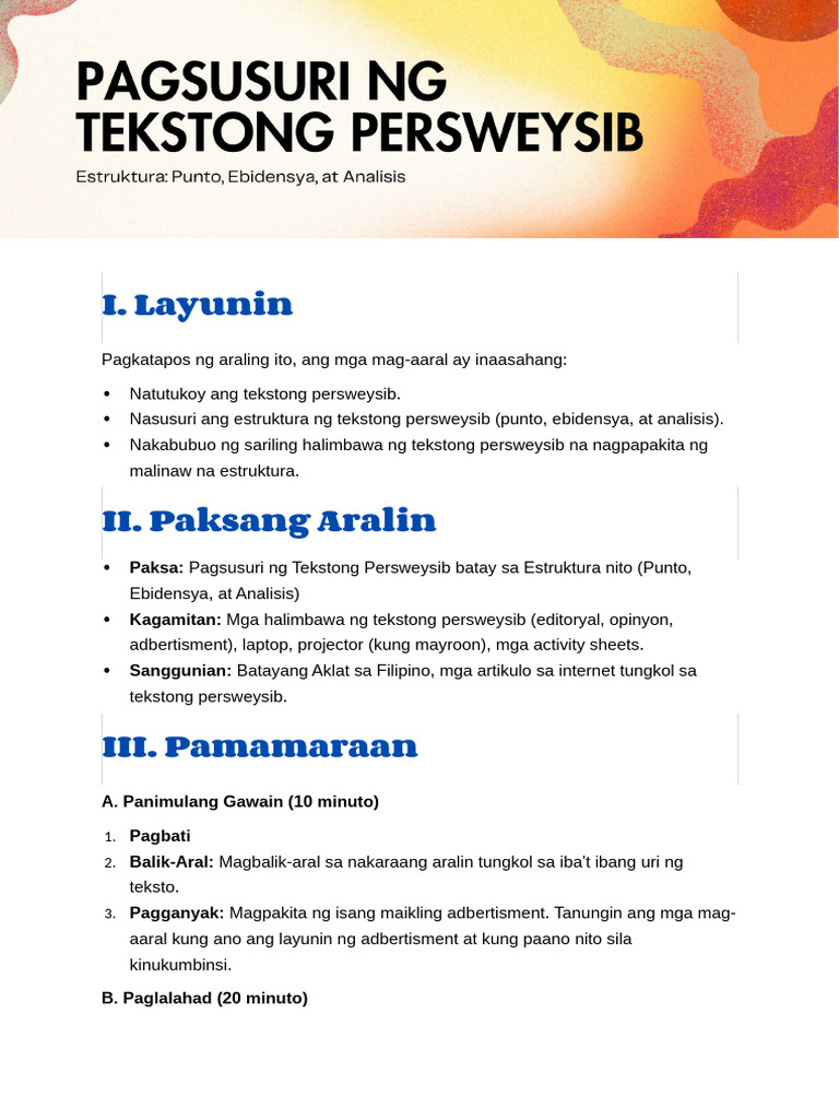 Pagsusuri NG Tekstong Persweysib | PDF
