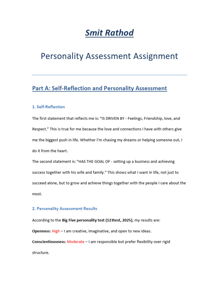 Personality Assessment Assignment - Smit Rathod | PDF | Psychology | Psychological Concepts