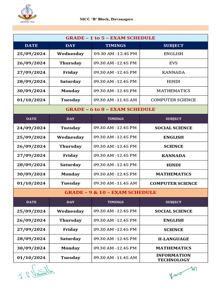 Mid Term Time Table 1 10 | PDF
