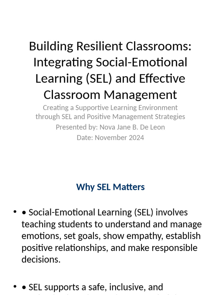 SEL and Behavior Management Strategies | PDF | Classroom Management ...