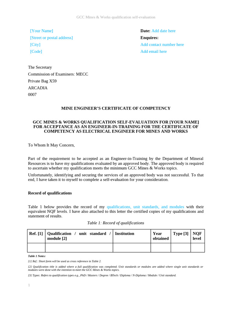 GCC Mines & Works Electrical Qualification Self-Evaluation | PDF | Electrical Engineering | Physics