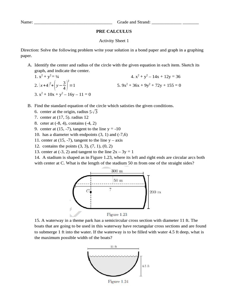 Activity Sheet 1 1 Pre Cal Circles | PDF