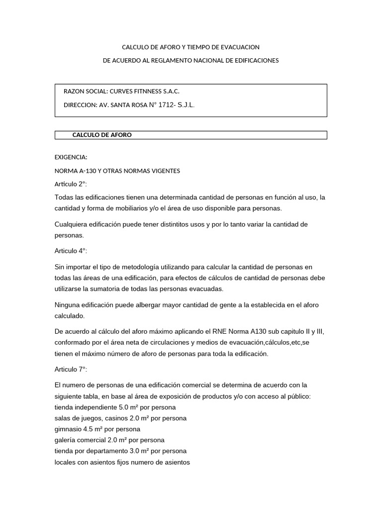 Aforo y Evacuación según RNE A-130 | PDF