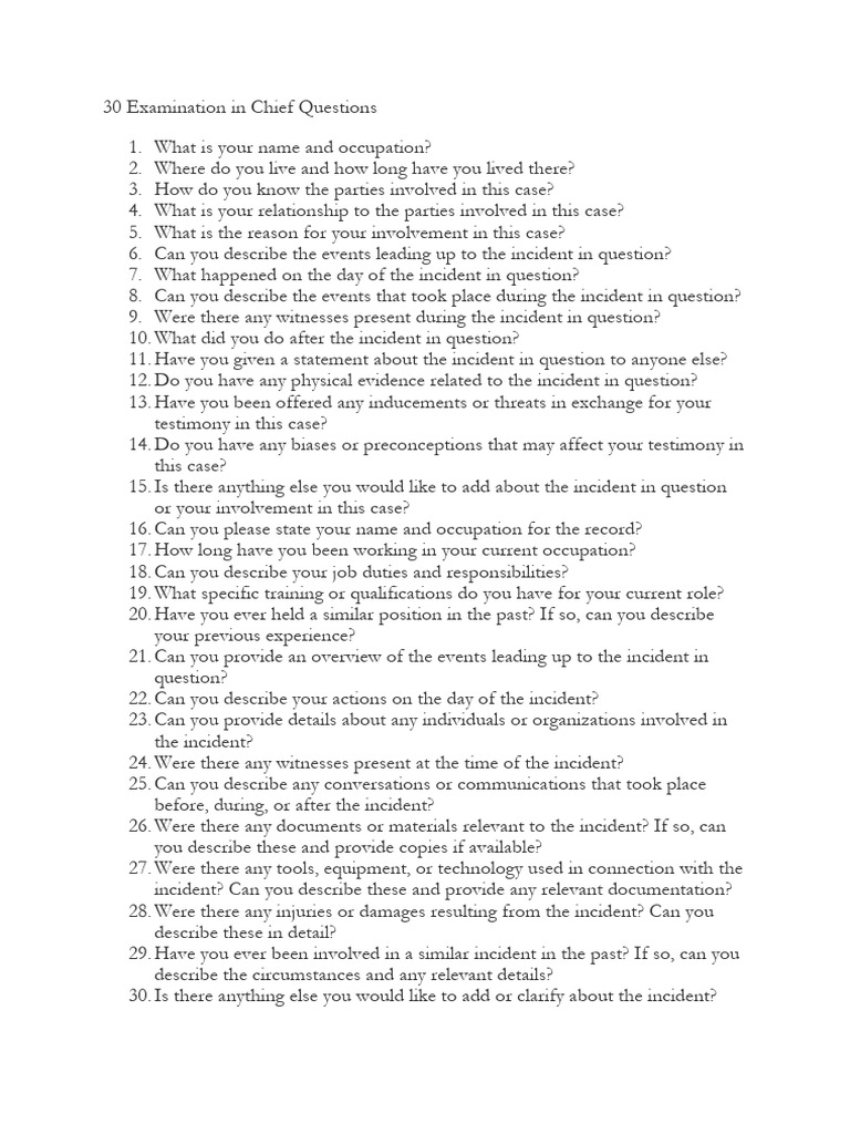 Examination in Chief Question Samples | PDF | Witness | Chess