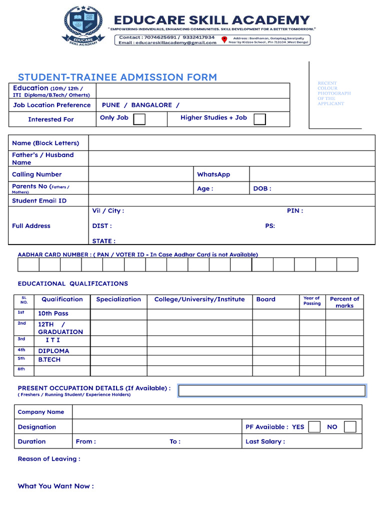 Educare Admission Form-Appoinment Bookinf Form | PDF
