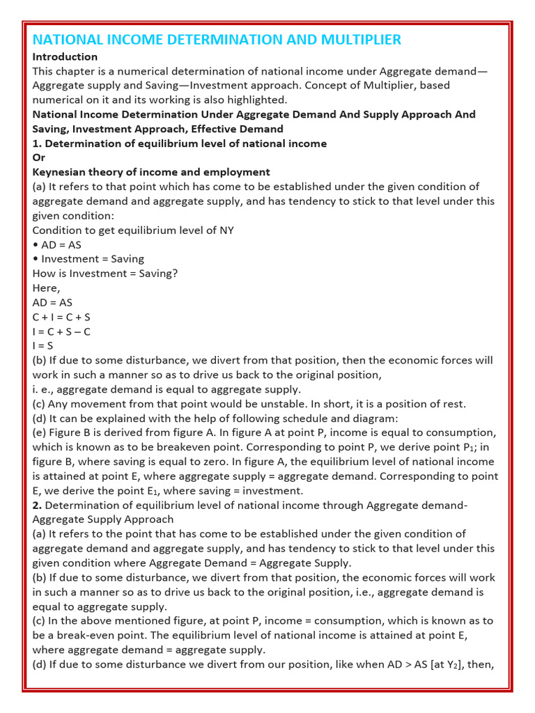Chapter 6 National Income Determination and Multiplier Important Notes ...