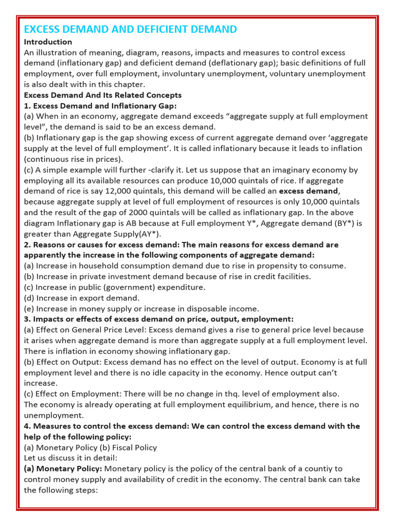 Excess and Deficient Demand Explained | PDF | Full Employment ...