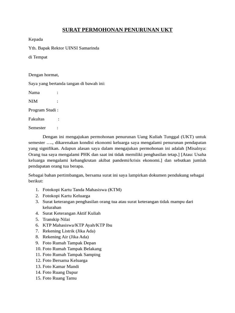 Surat Permohonan Penurunan Ukt | PDF