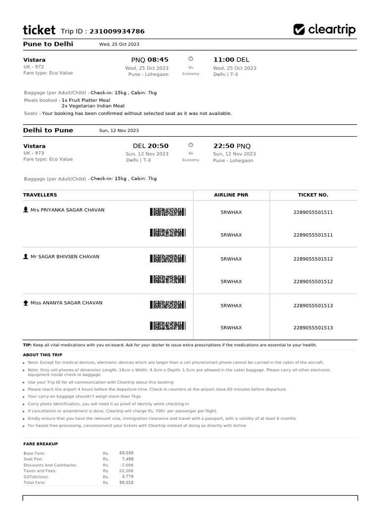 Cleartrip Flight E-Ticket | PDF | Aviation