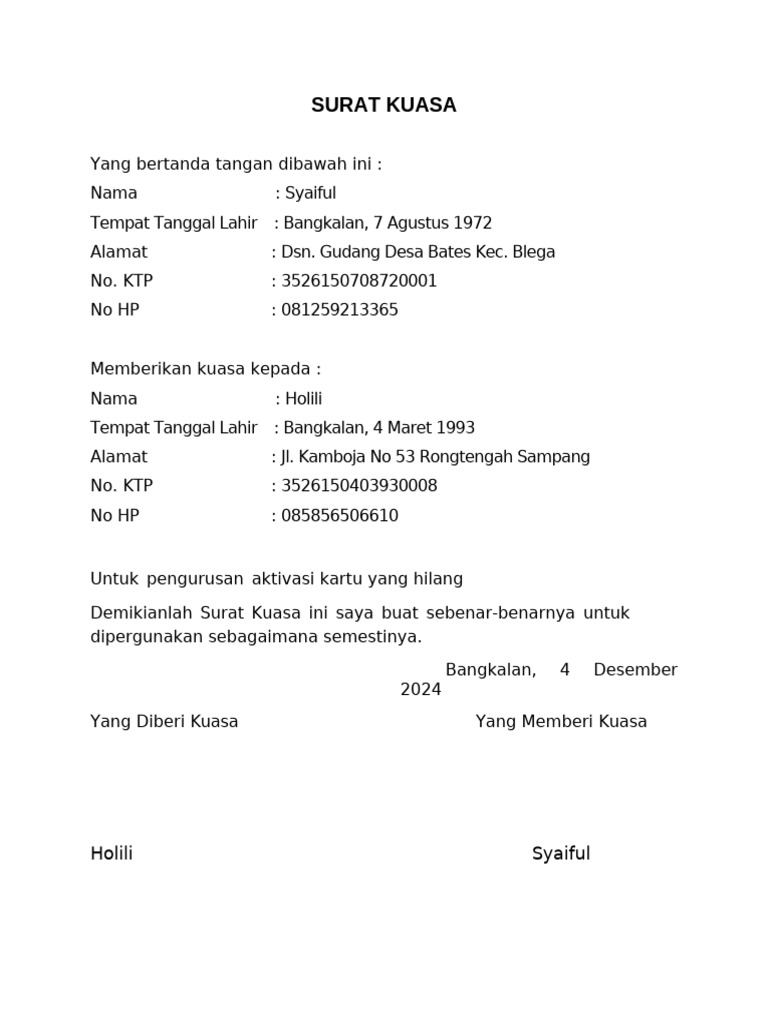 Contoh Surat Kuasa | PDF