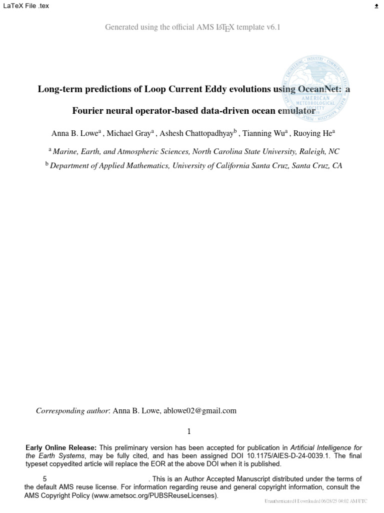 Lowe Et Al - 2025 - Long-Term Predictions of Loop Current Eddy Evolutions Using OceanNet | PDF ...