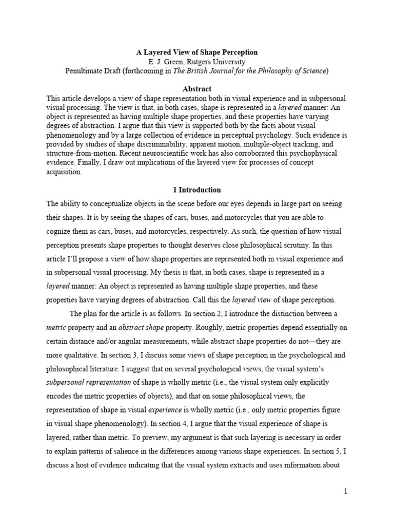 Green - A Layered View of Shape Perception | PDF | Experience | Shape