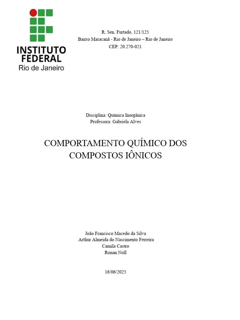 Relatório Inorg Completo | PDF | Química | Sal (Química)
