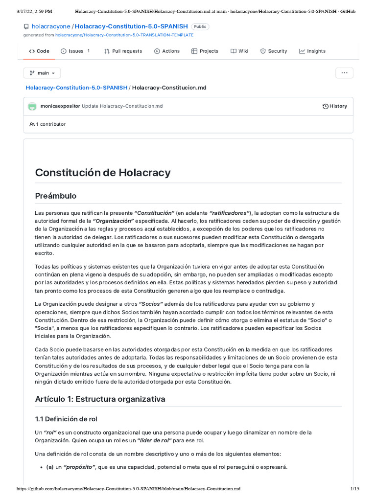 Holacracy Constitution 5.0 SPANISH - Holacracy Constitucion - MD at ...