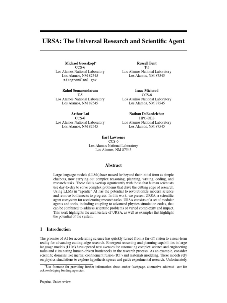 URSA: The Universal Research and Scientific Agent | PDF | Artificial ...