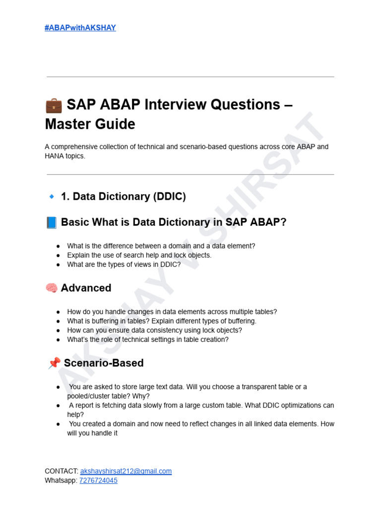 Sap Abap Interview Questions | PDF | Object Oriented Programming | Class (Computer Programming)