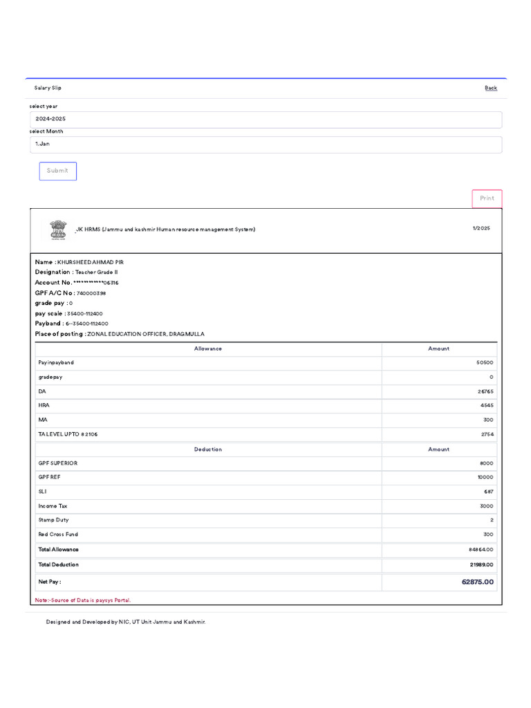 Jan Salary Slip 2025 | PDF