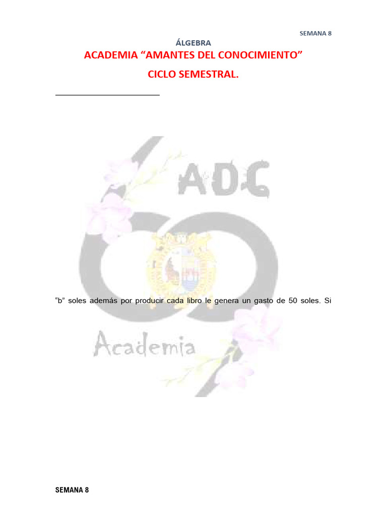 ÁLGEBRA - Sem. 8 ADC - Ciclo Semestr. - Ejerc - de Clase y Tarea | PDF