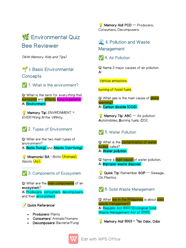 Environmental Quiz and Study Guide | PDF | Ecosystem | Precipitation