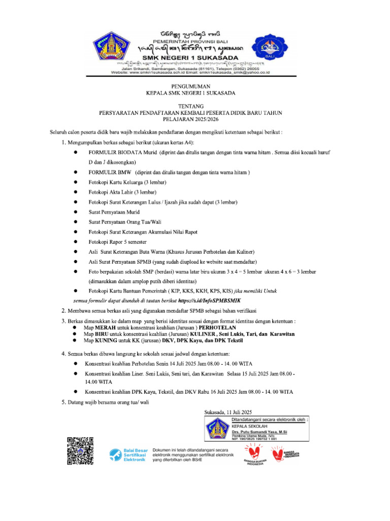 Pengumuman Daftar Ulang Tte | PDF