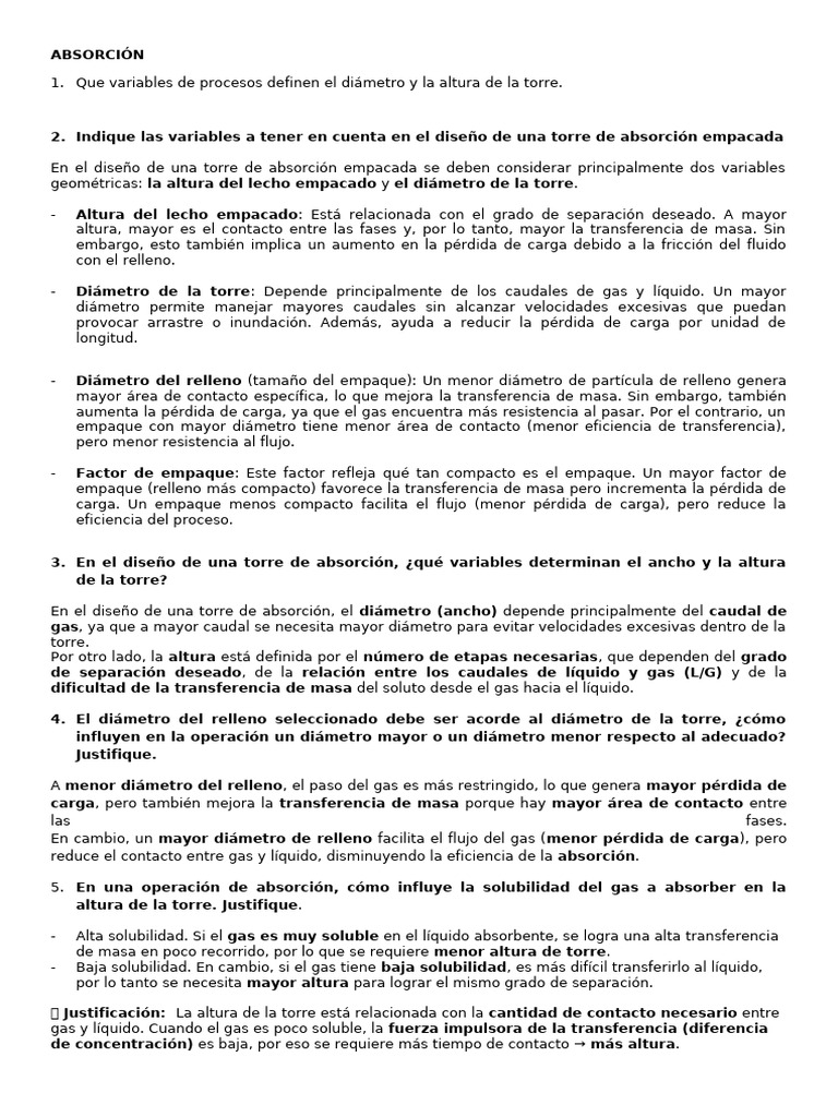 Diseño de Torres de Absorción y Enfriamiento | PDF | Absorción (Química ...