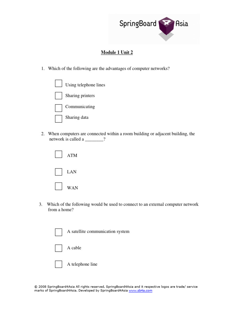 8.1 - Exam Questions - Module 1 Unit 2 | PDF | Computer Network | Internet