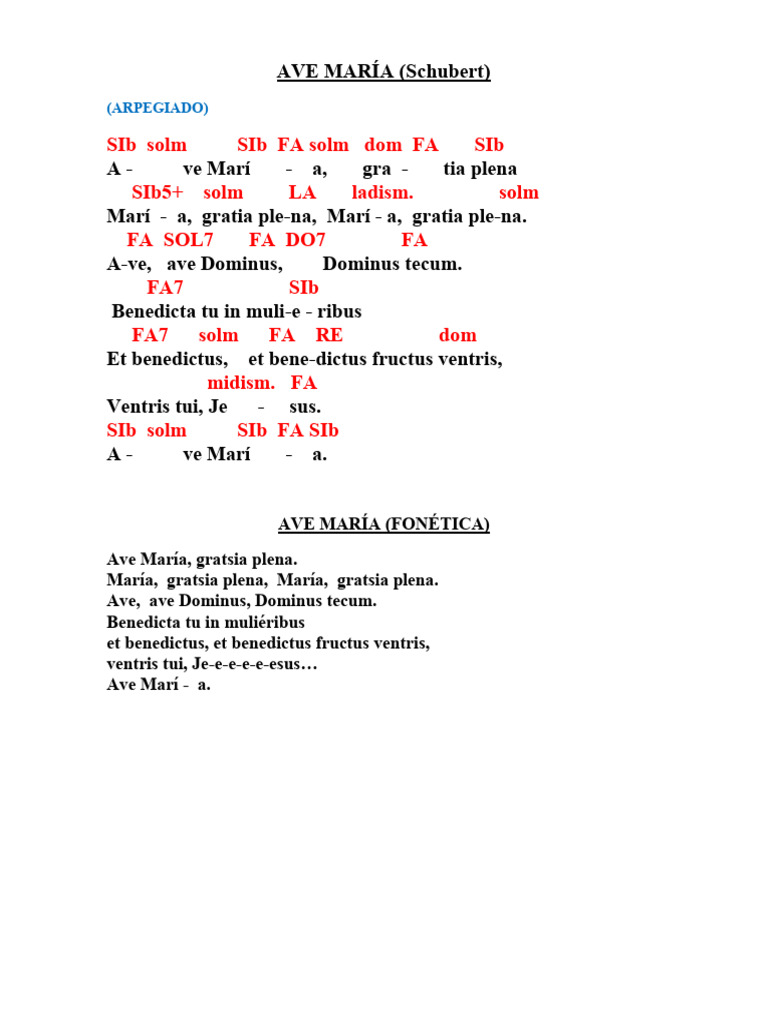 Letra y acordes de Ave María de Schubert | PDF | Oración Cristiana ...