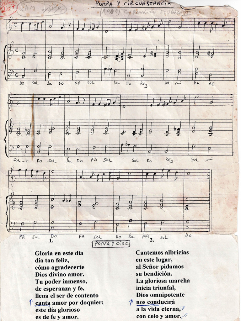 Pompa y Circunstancia (Partitura y Letra) | PDF