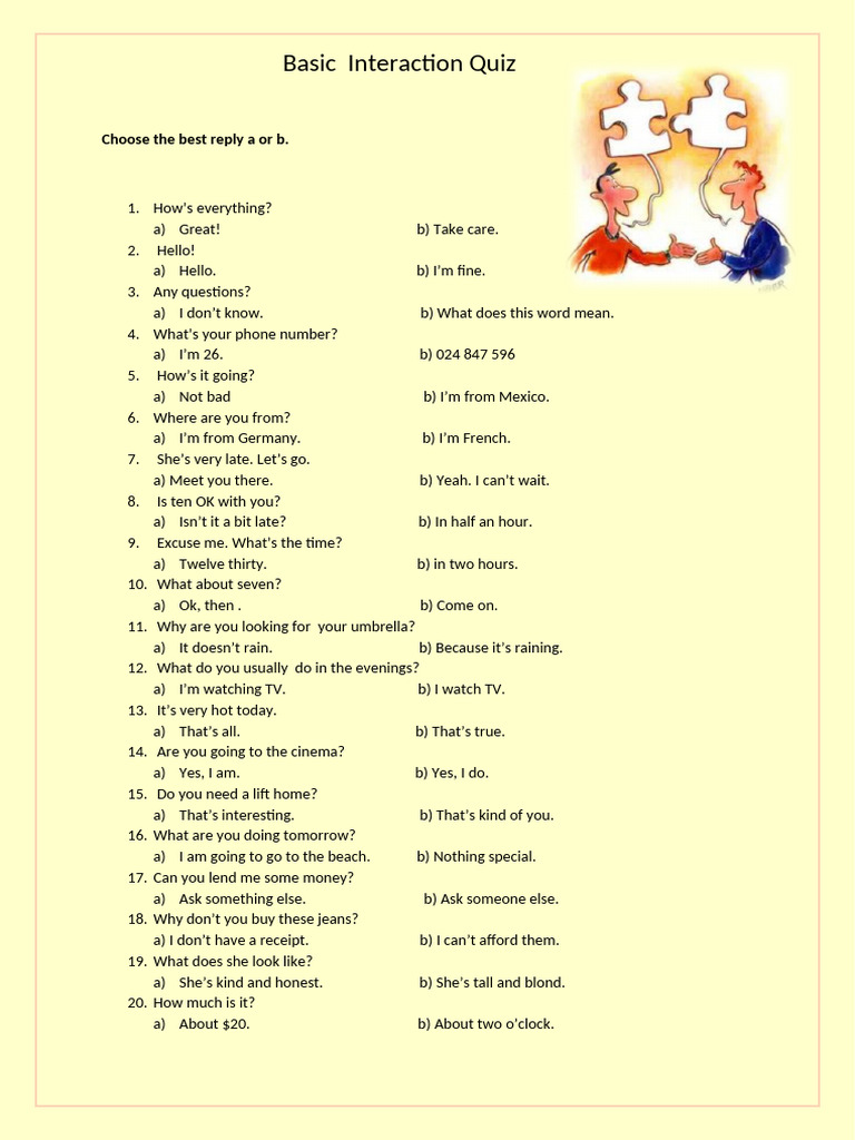 Basic Interaction Quiz Activities Promoting Classroom Dynamics Group ...