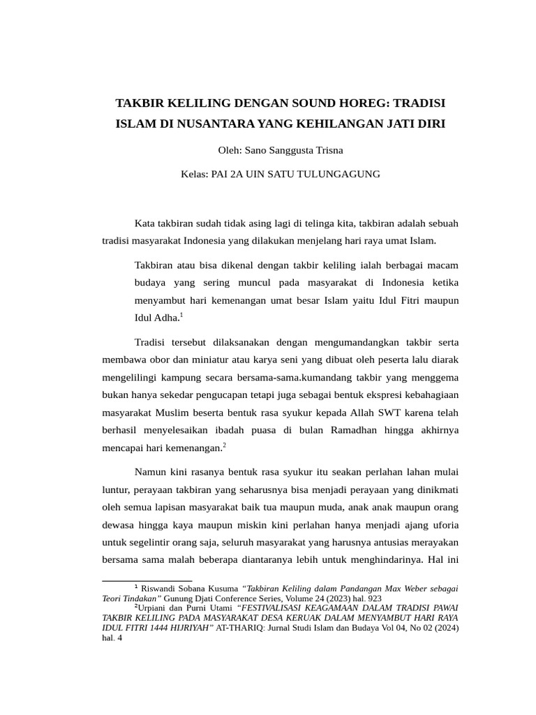 Essay 1 Takbir Keliling Dengan Sound Horeg Budaya Syiar Islam Di Nusantara Yang Kehilangan Jati ...