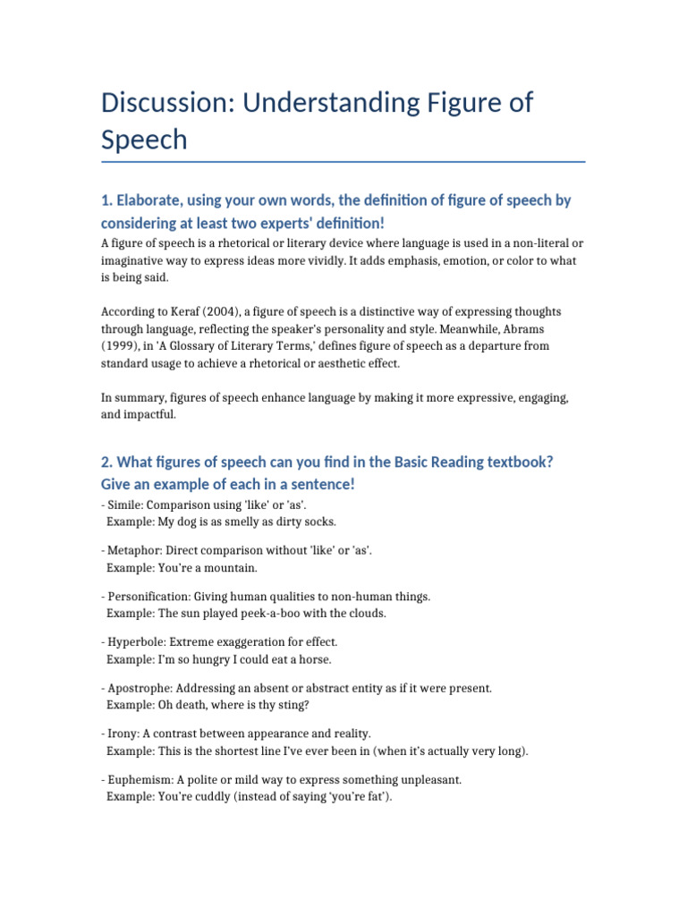 Discussion Understanding Figure of Speech | PDF