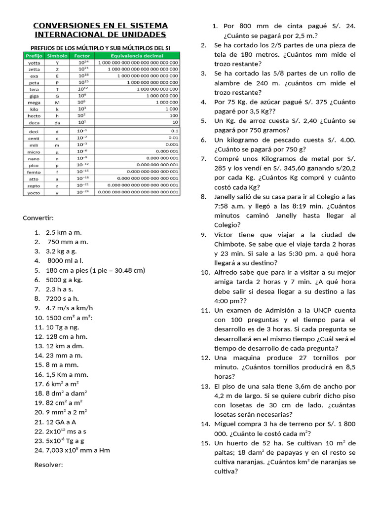 Conversiones en El Sistema Internacional de Unidades | PDF | Kilogramo | Unidades de medida