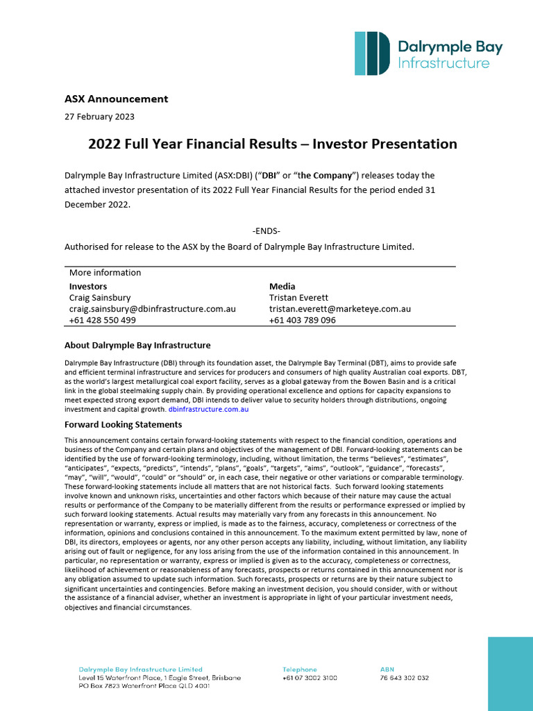 DBI 2022 Full Year Financial Results | PDF | Debt | Expense