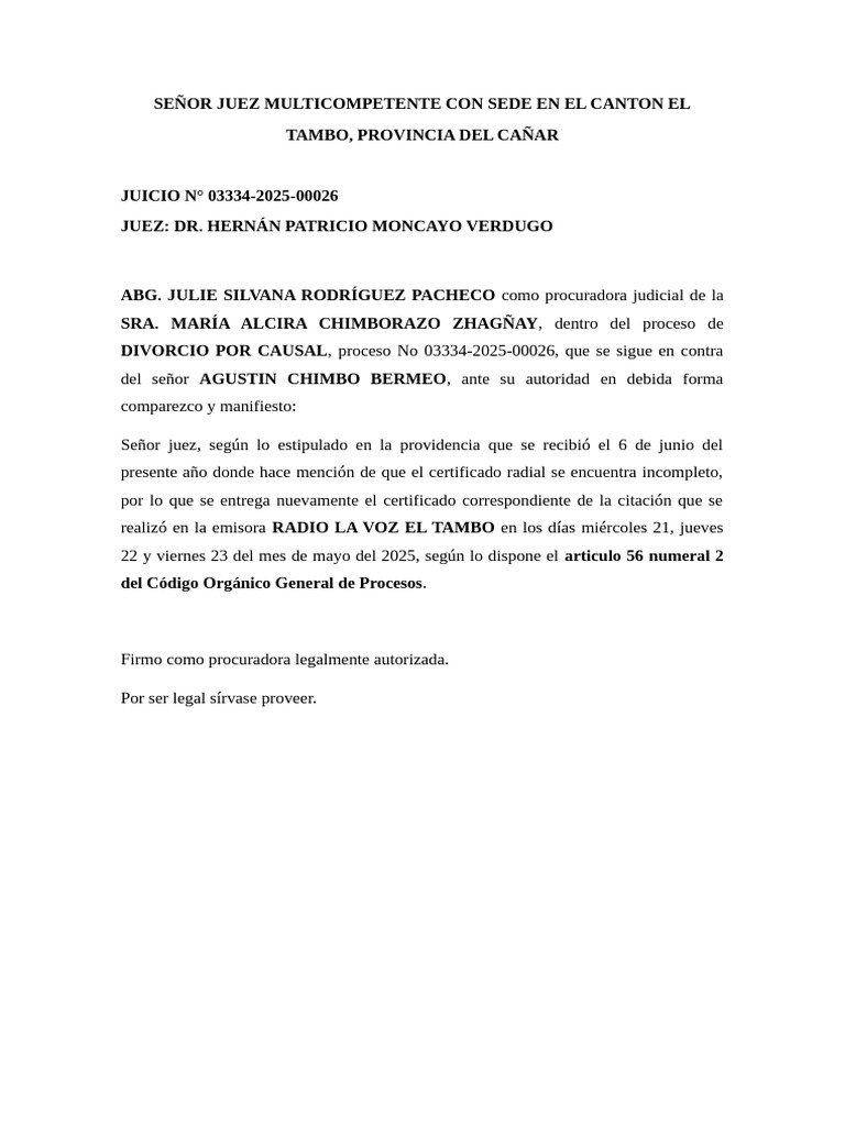 Escrito Citacion Tambo | PDF