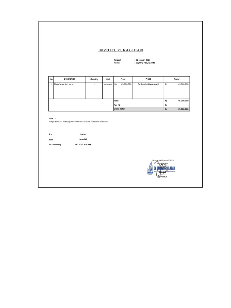 Invoice Penagihan Pak Trinoto | PDF