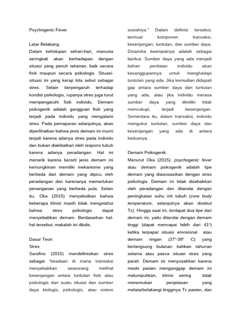 Ciri dan Mekanisme Demam Psikogenik | PDF