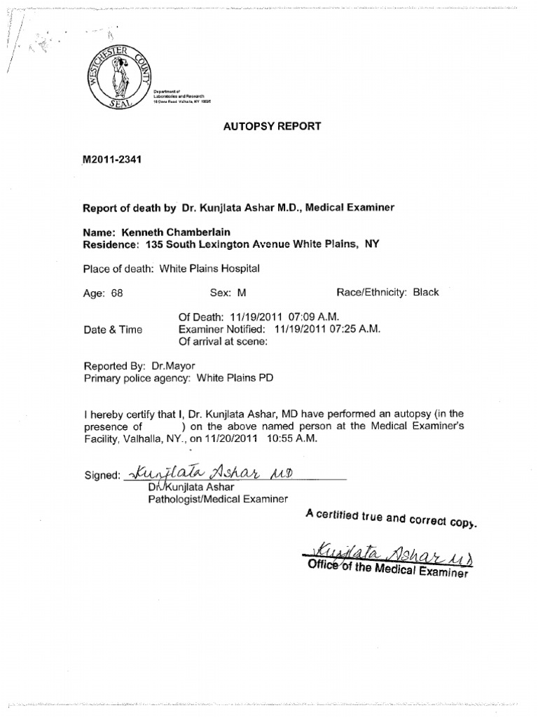 Chamberlain Autopsy Report | PDF