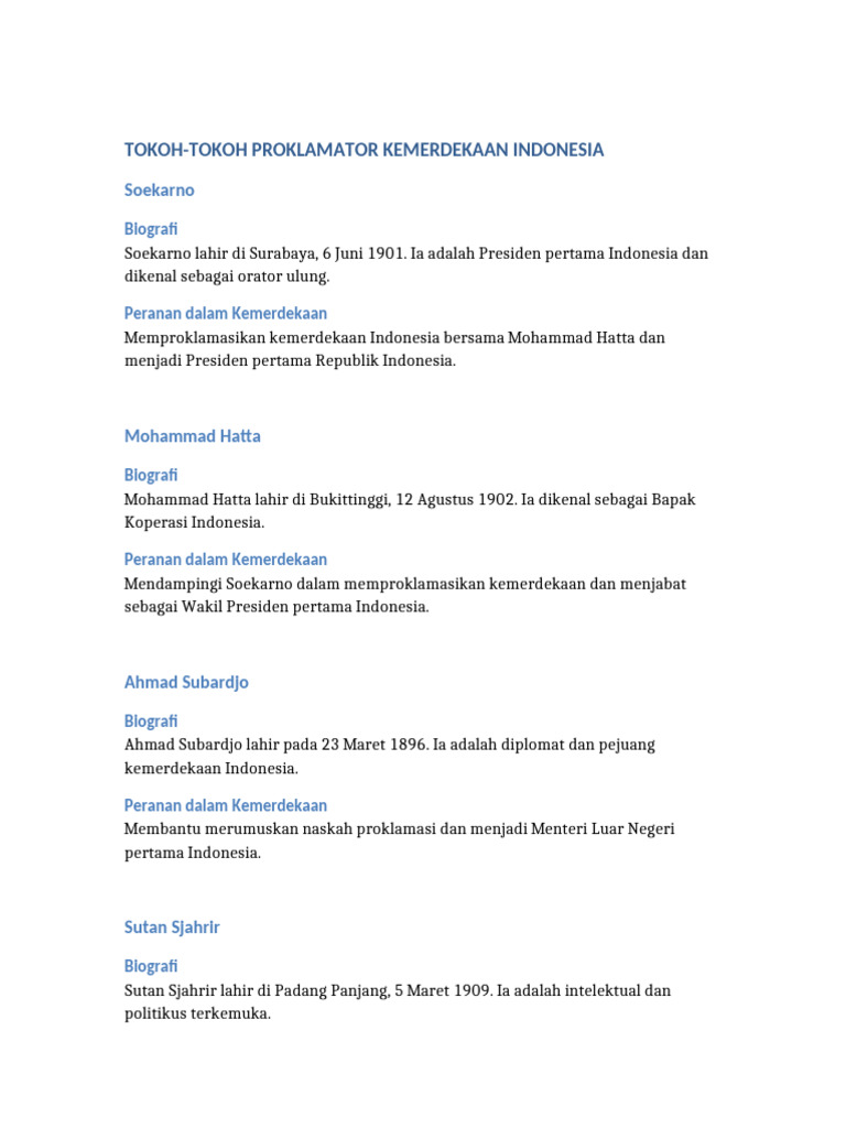 Tokoh Proklamator Kemerdekaan RI | PDF