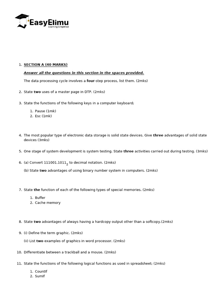 KCSE 2025 Computer Studies Paper 2 | PDF | Computer File | Computer ...