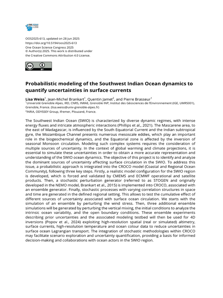 Uncertainty in SW Indian Ocean Dynamics | PDF | Oceans | Simulation