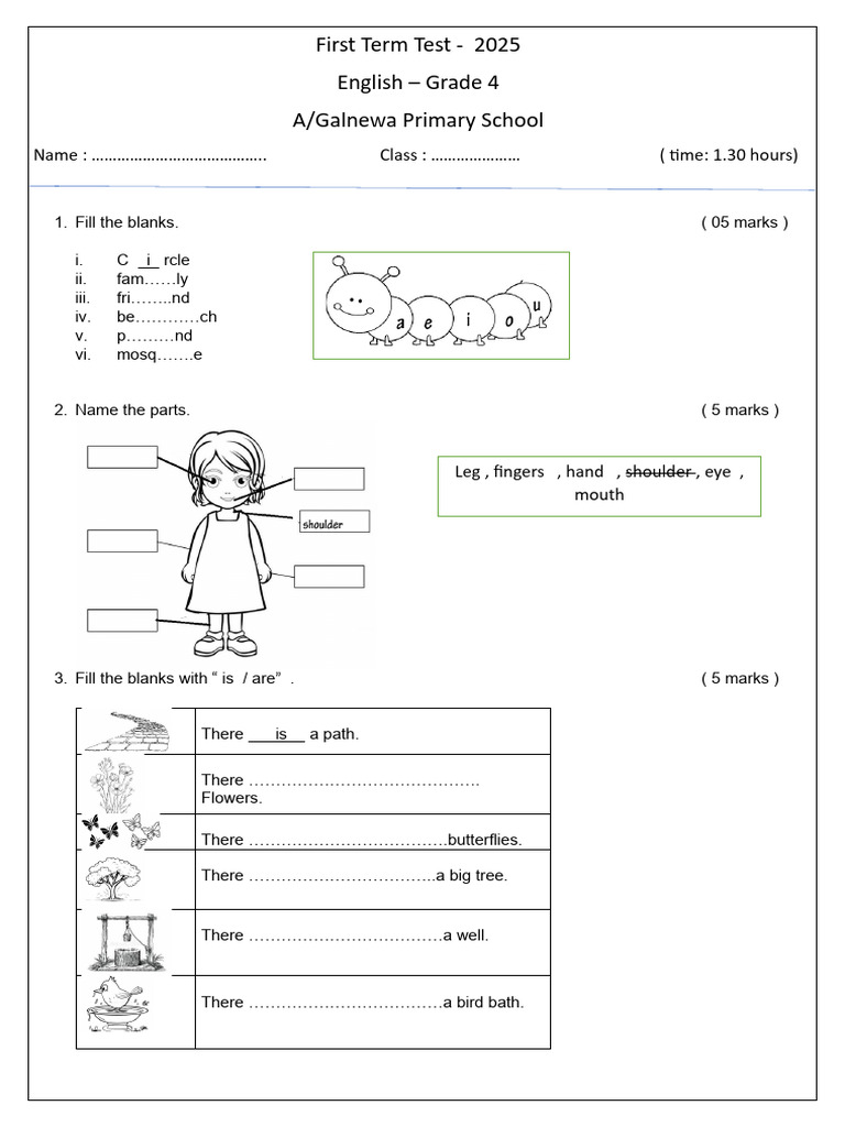 Grade 4 English First Term Test 2025 | PDF | Chess Openings | Chess