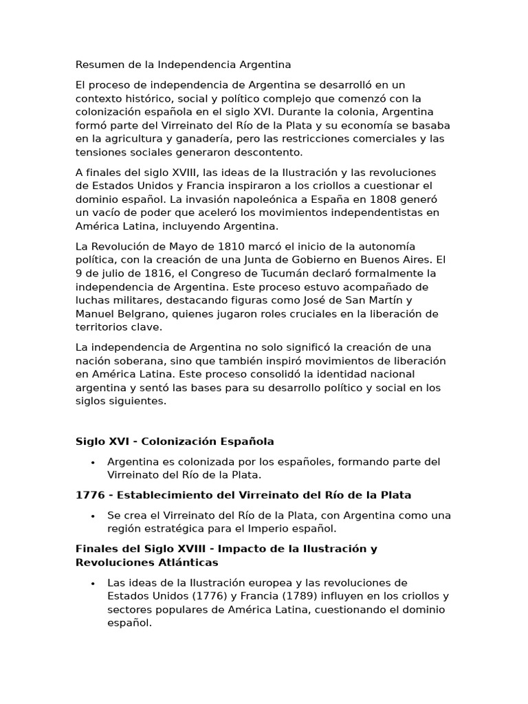 Resumen de la Independencia Argentina | PDF | Argentina | España