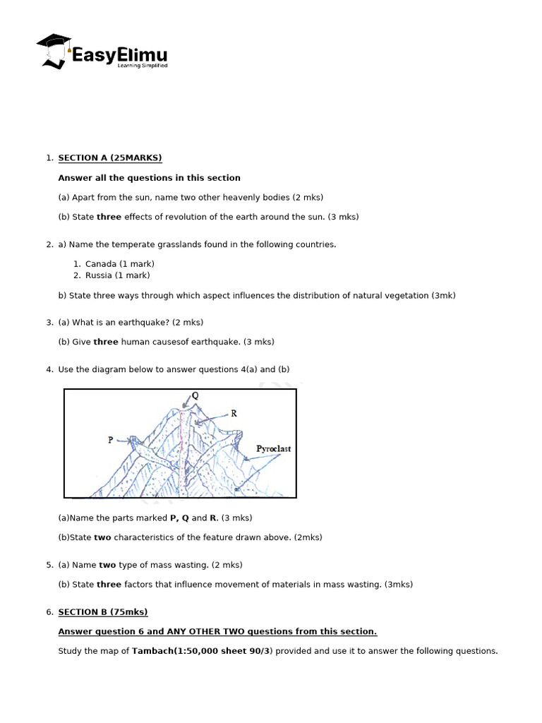 Geography Paper 1 Mock Exam 2025 | PDF | Rain | River