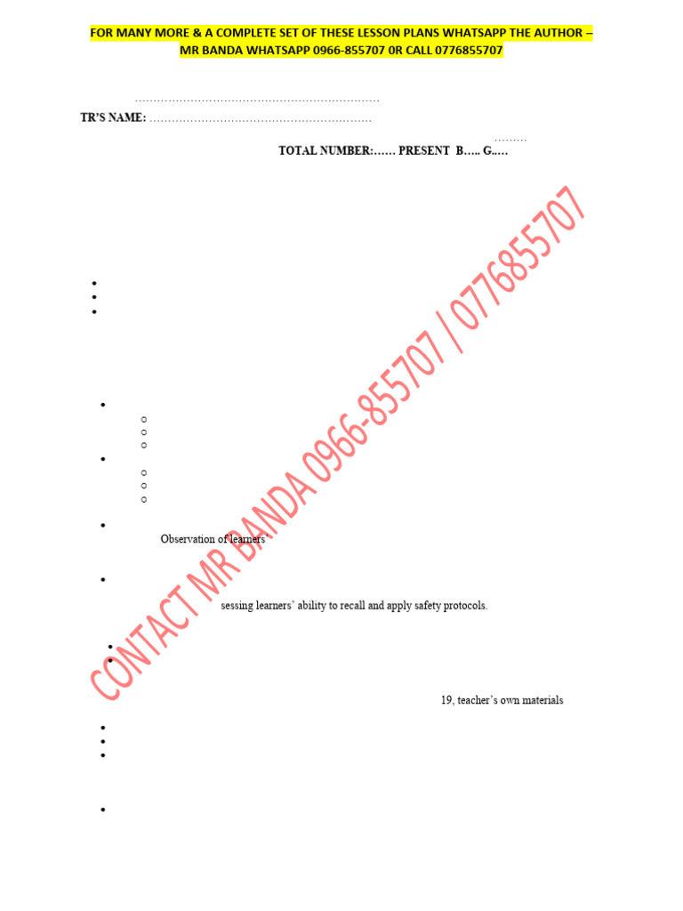 Form 1 Physics Lesson Plans by MR Banda 0966855707 | PDF | Learning | Laboratories