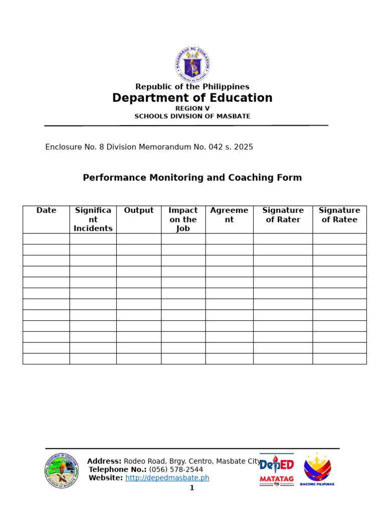 Performance Monitoring and Coaching Form | PDF