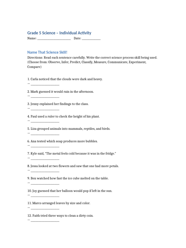 Science Skill Activity Grade5 | PDF