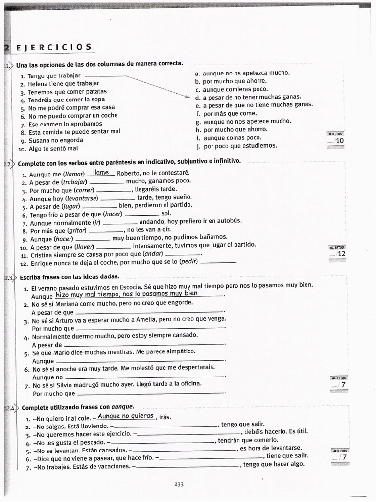 Ejercicios Oraciones Concesivas | PDF